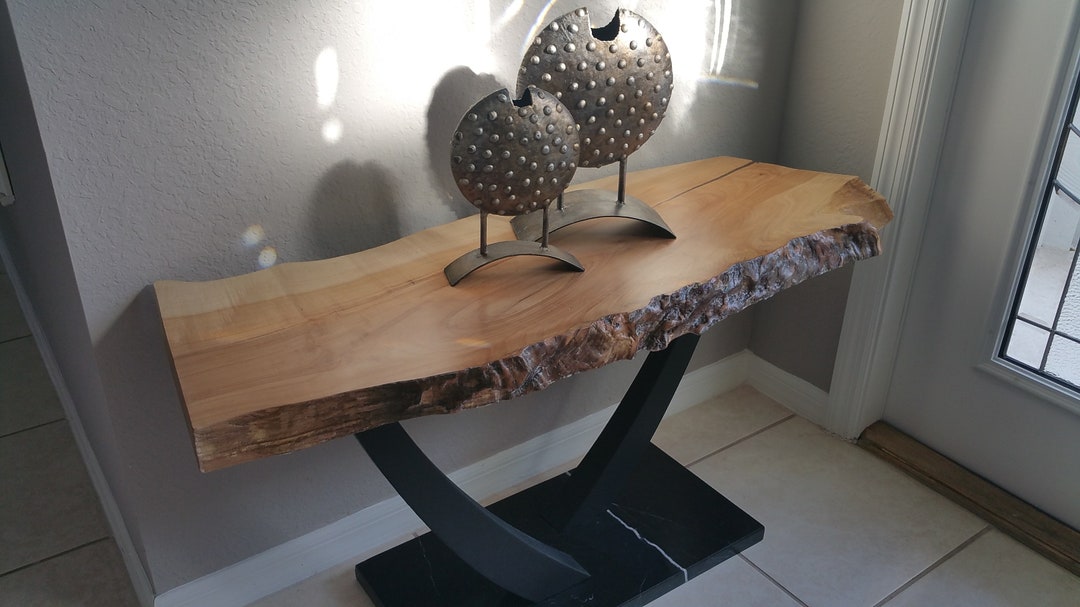 Maple Live Edge Wood Table With Marble Base - Etsy