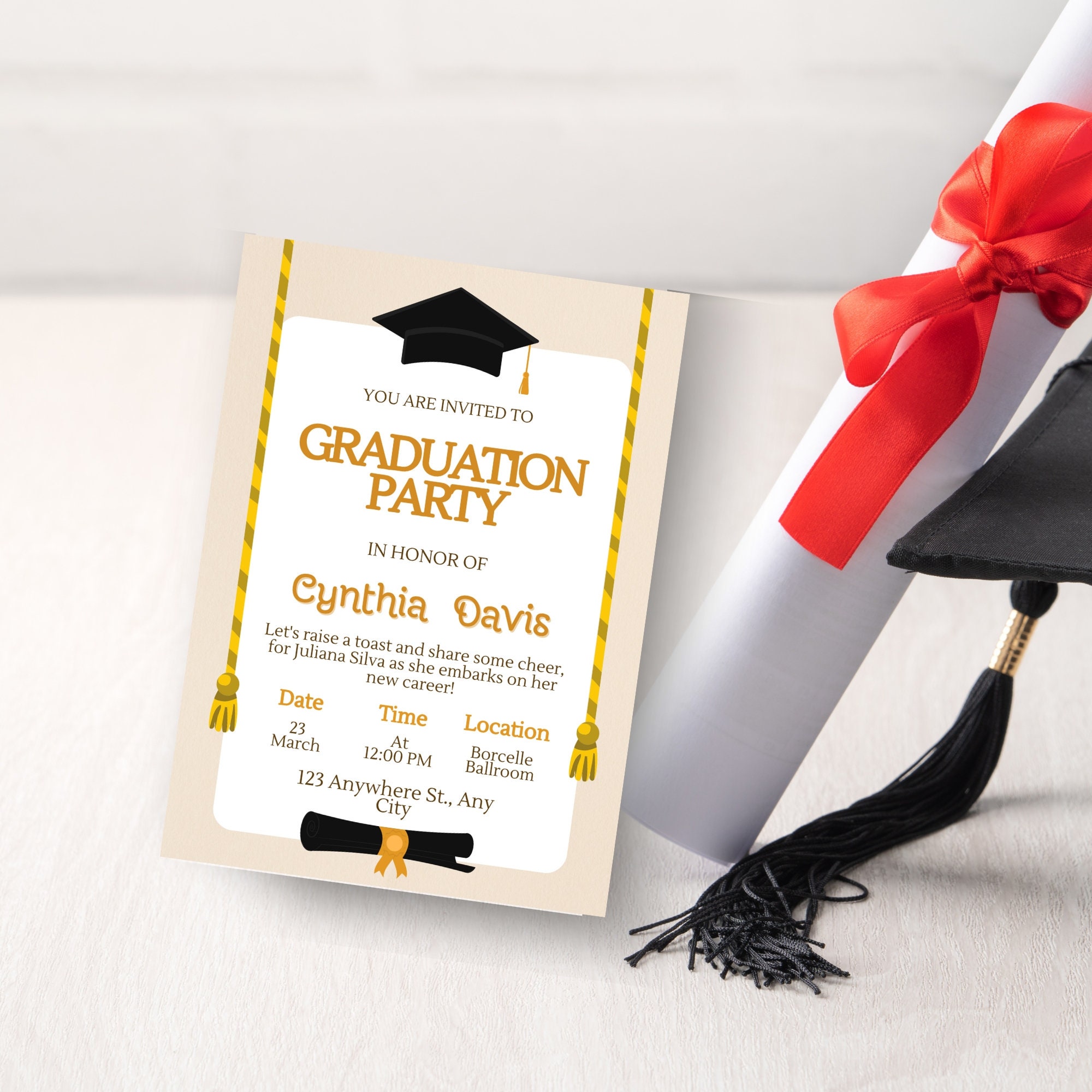 Gold Graduation Party Invitation Card Printable Graduation Party Card ...