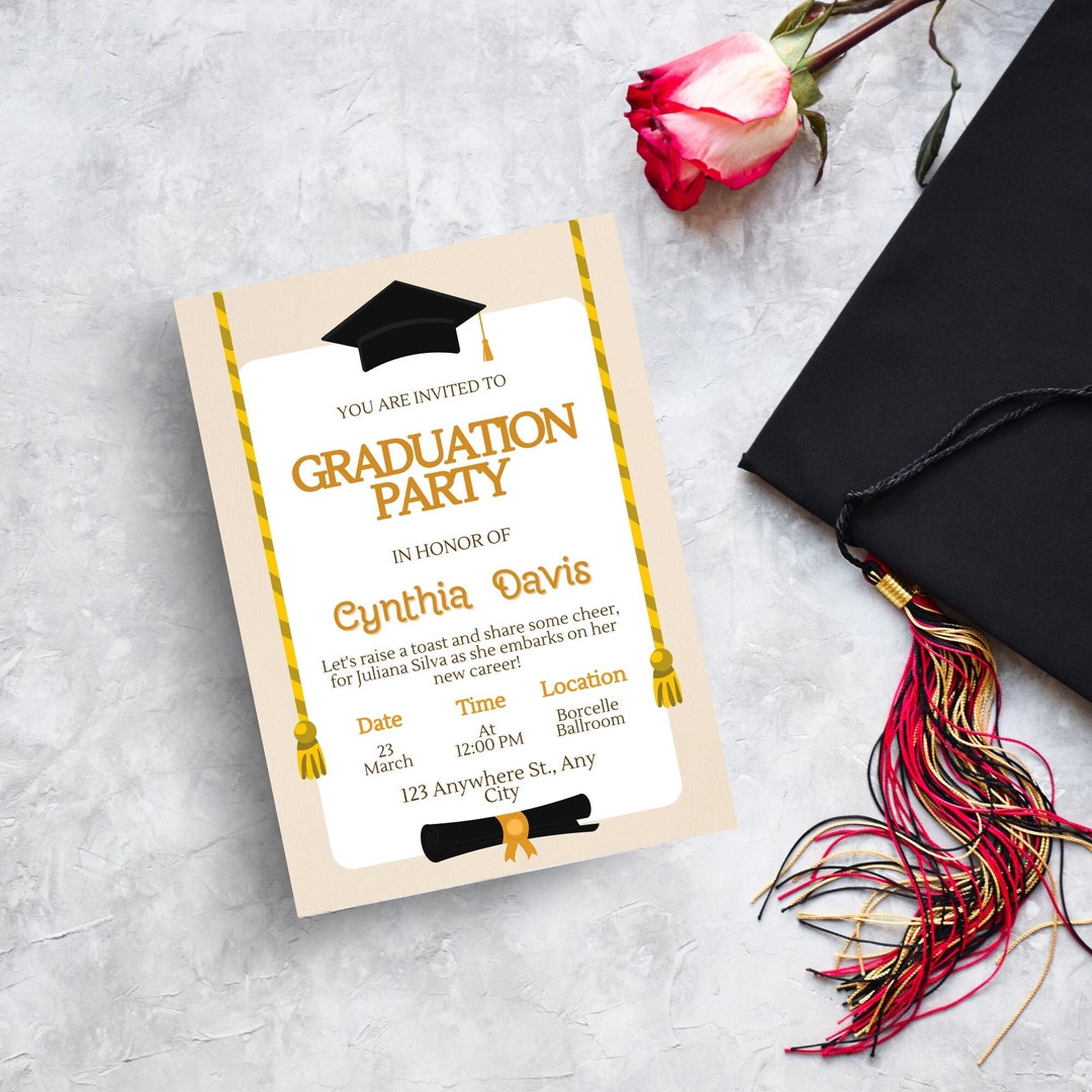 Gold Graduation Party Invitation Card Printable Graduation Party Card ...