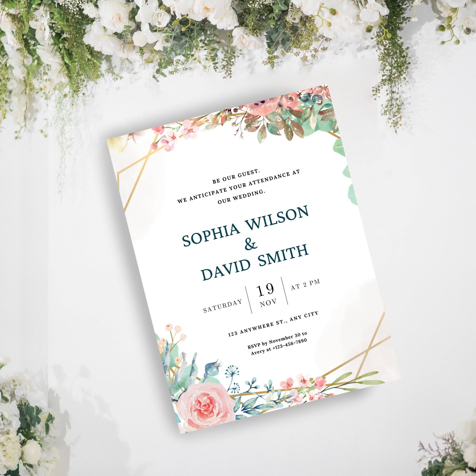 Colorful Wedding Invitation Card | Printable Watercolour Wedding Invite ...