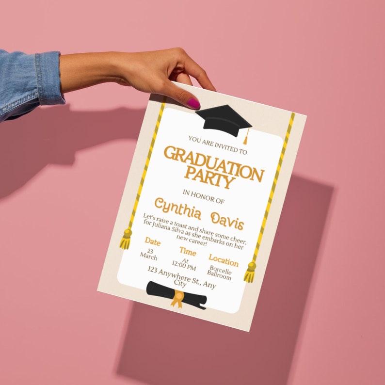 Gold Graduation Party Invitation Card Printable Graduation Party Card ...