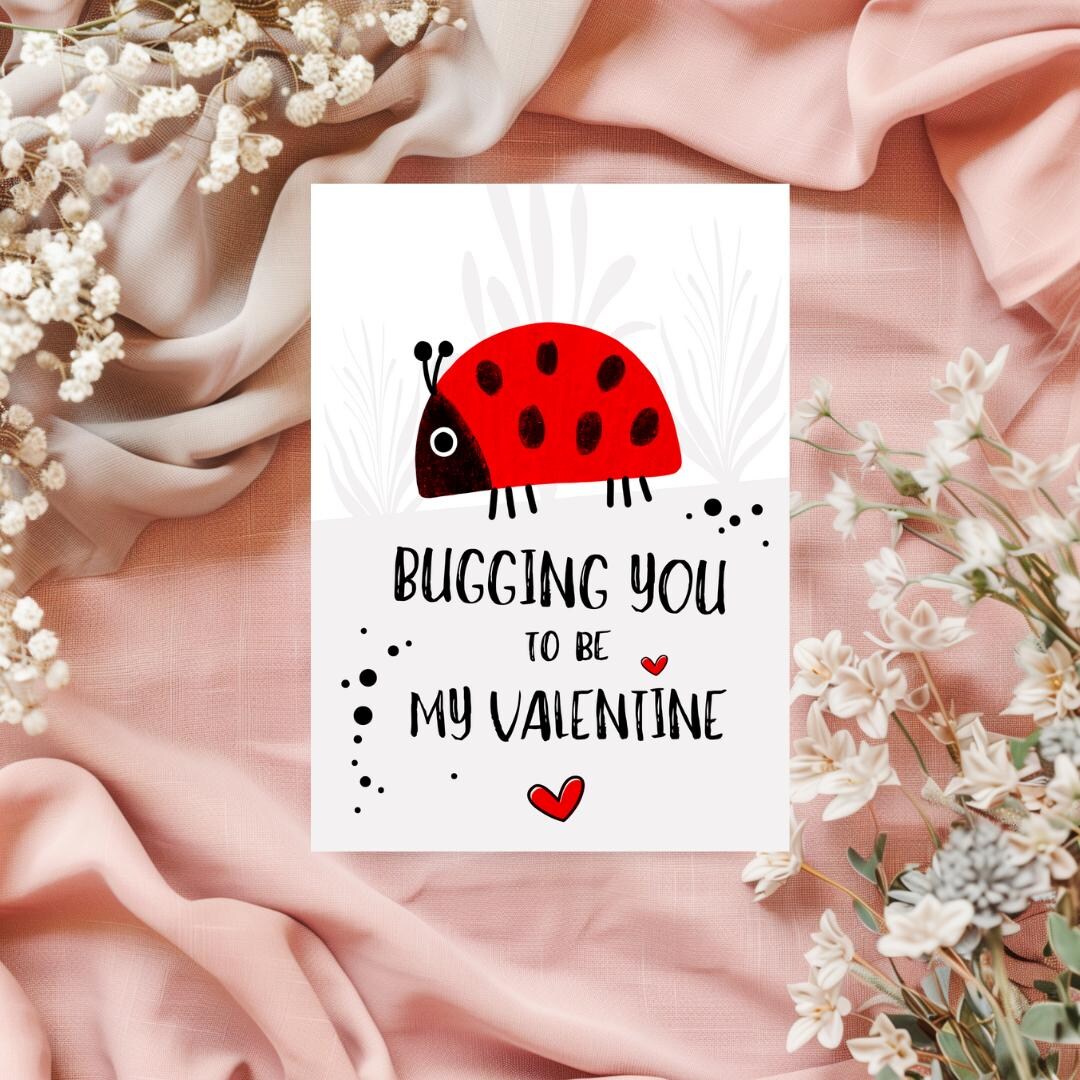 Love Bug Ladybird Card, Instant Download, Cute Love Bug Valentine's Day ...