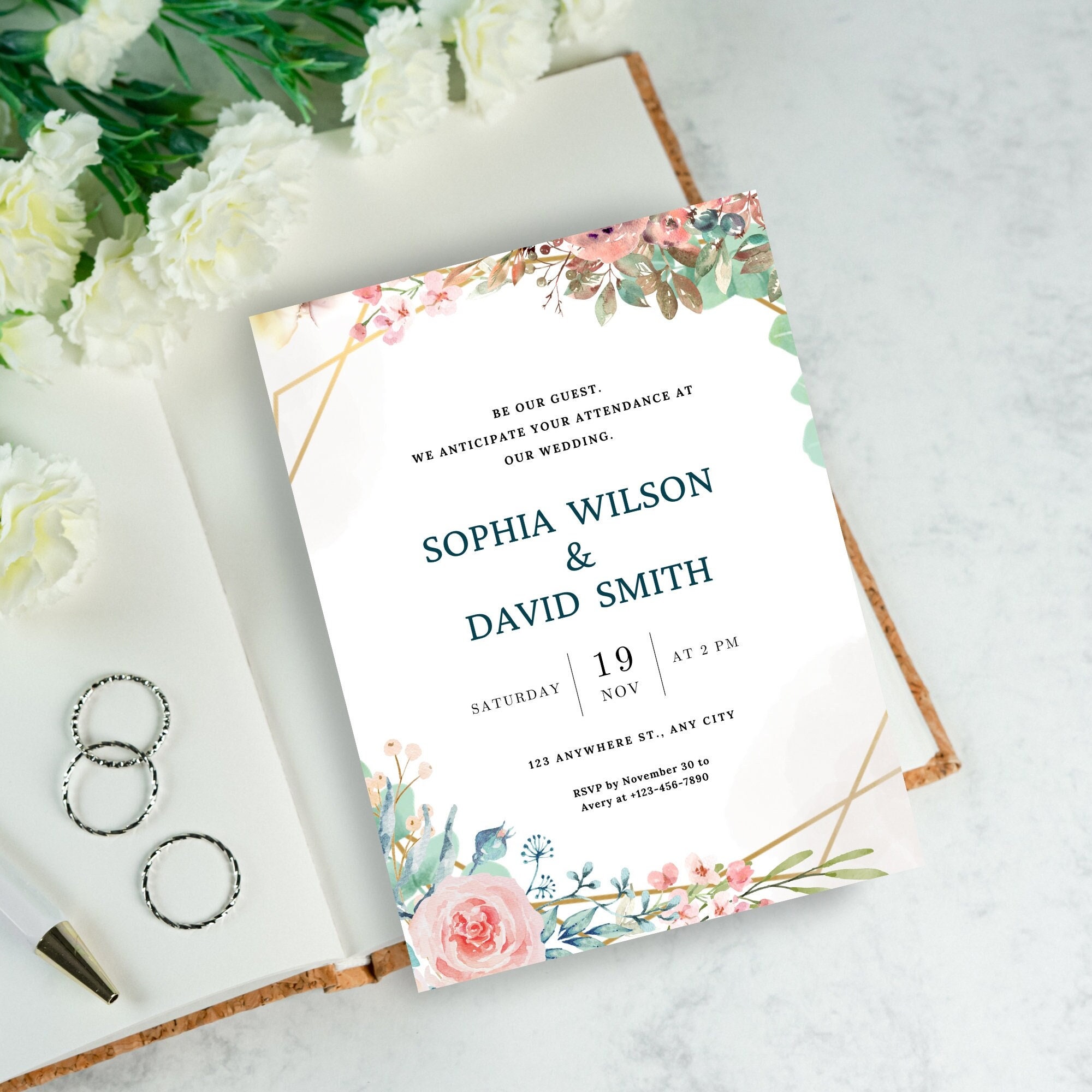 Colorful Wedding Invitation Card | Printable Watercolour Wedding Invite ...