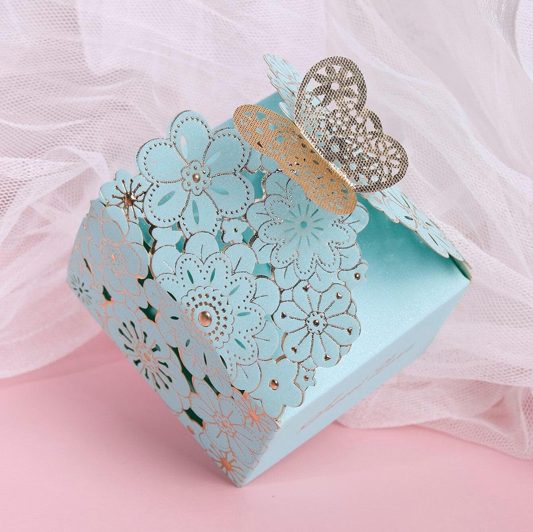 Pack of 10 Box Wedding Favour Box party Favour Box Elegant Blue and ...
