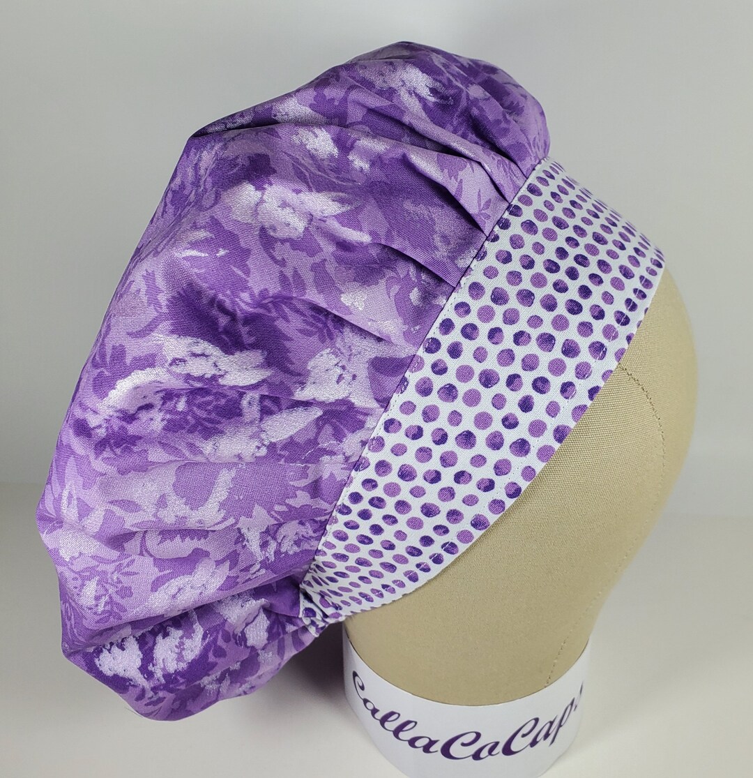 Purple Metallic Bunnies With Dotted Band BOUFFANT Scrub Cap With ...