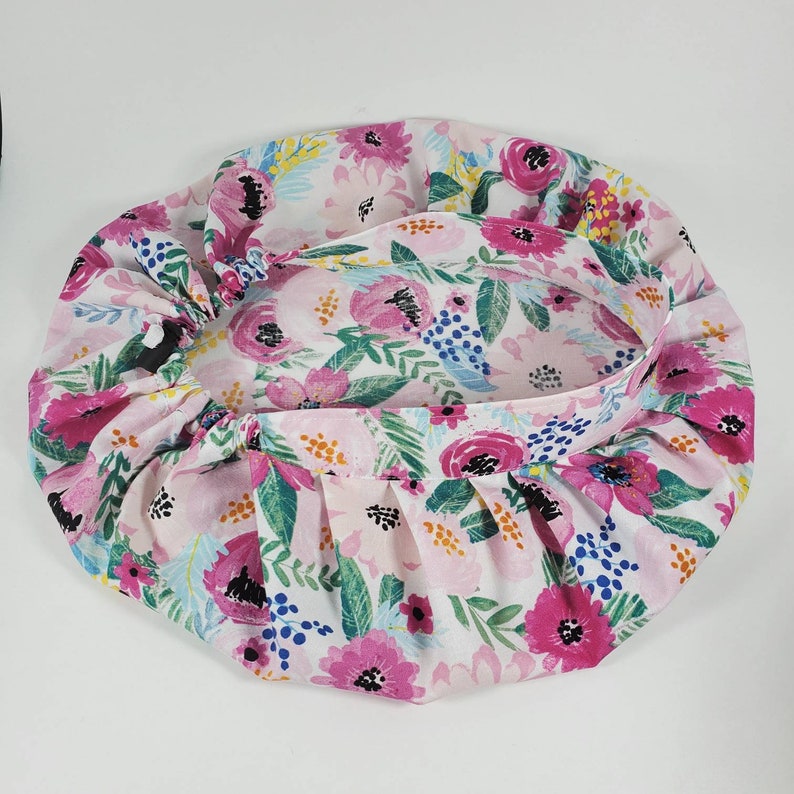 Pink Fleurs Bouffant Scrub Cap With Elastic And Cord Lock Etsy
