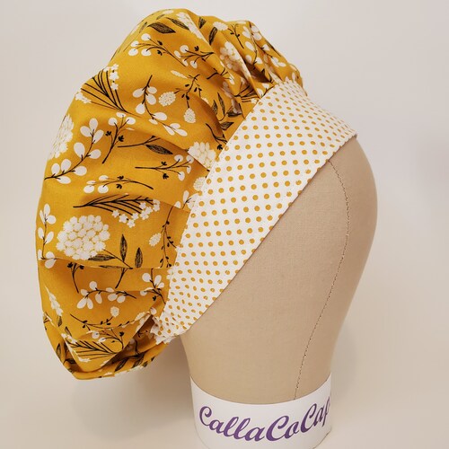 Peach Sprigs Bouffant Scrub Cap With Elastic And Cord Lock Etsy