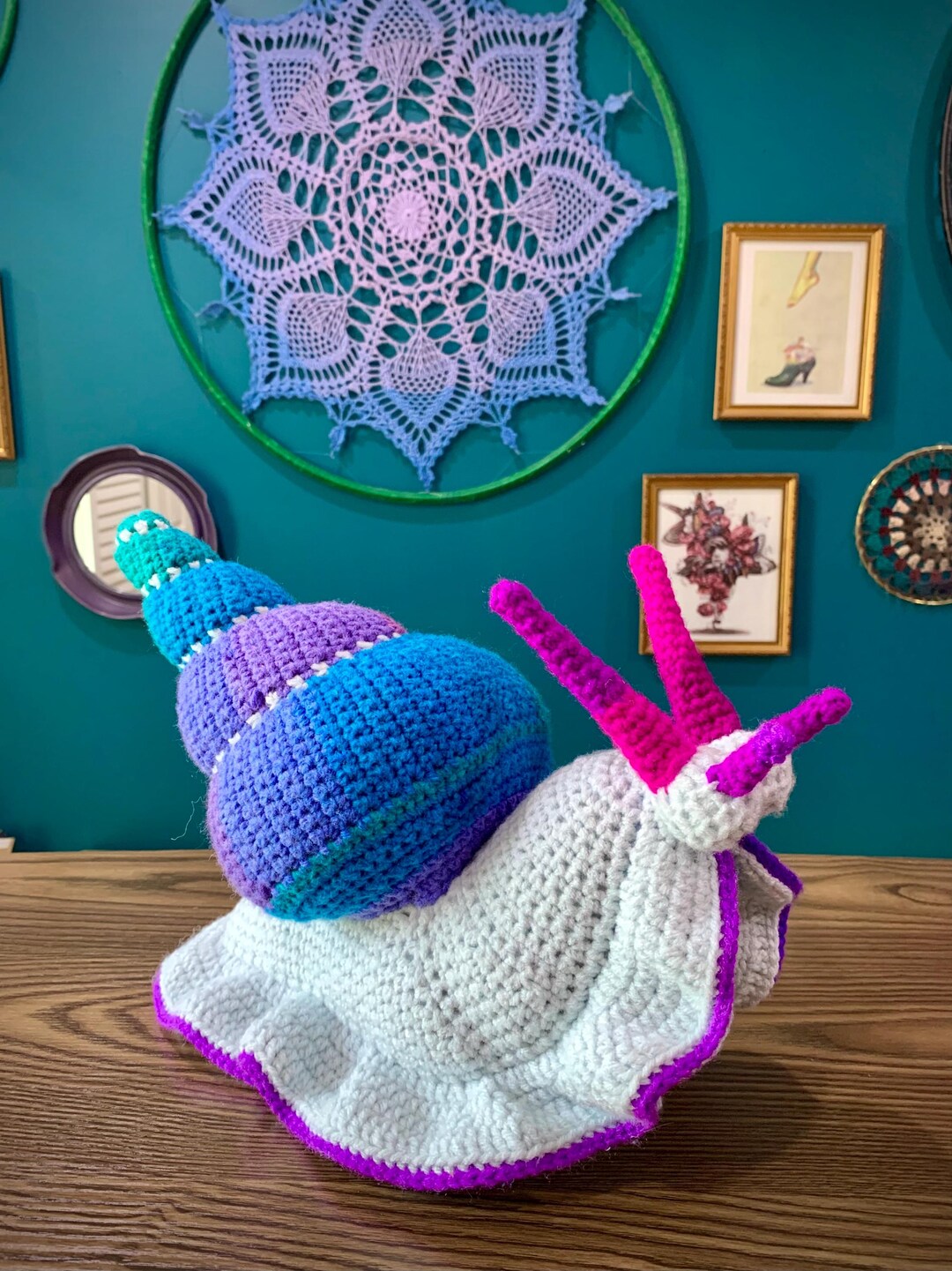 Crochet Giant Snail in 'northern Lights' - Stuffed Soft Sculpture Toy ...