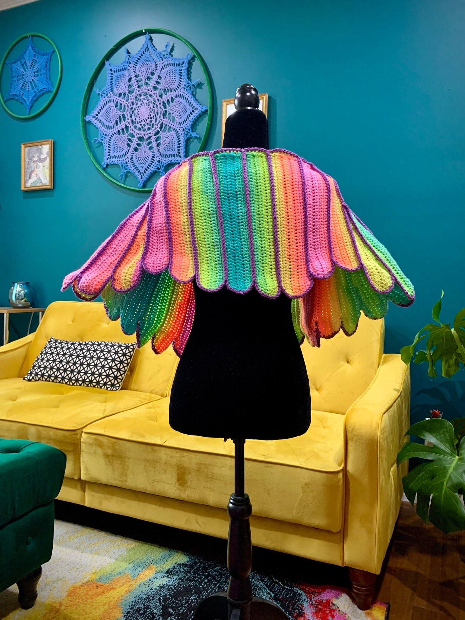 Feather Wing Shawl - Child Sized Crochet Cape - Fairy Angel Bird Wings ...