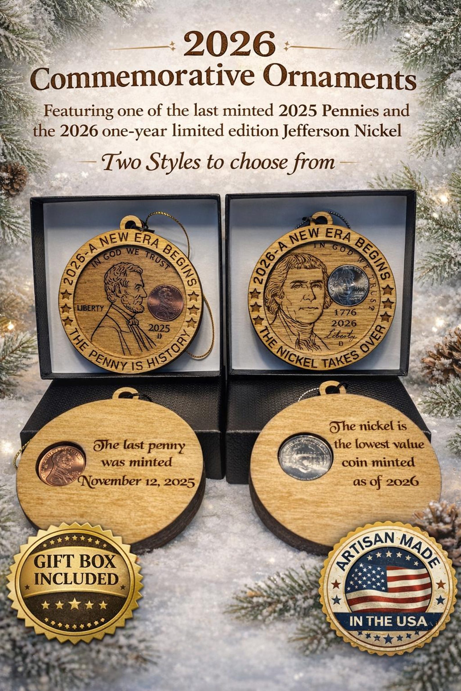 2026 Commemorative Penny and Nickel Ornaments – Featuring Final 2025 ...