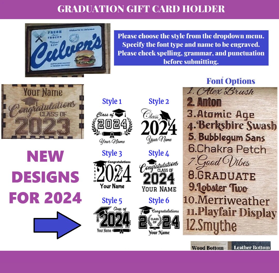 PERSONALIZED Laser Engraved Wood Gift Card Holder Box Graduation 2024 ...