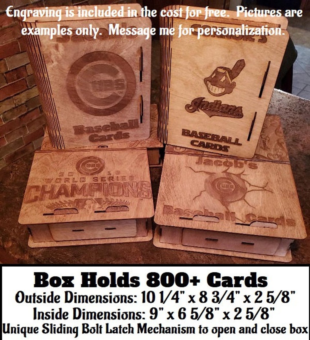 HOLDS 800 CARDS PERSONALIZED Laser Engraved Wood Baseball Trading ...