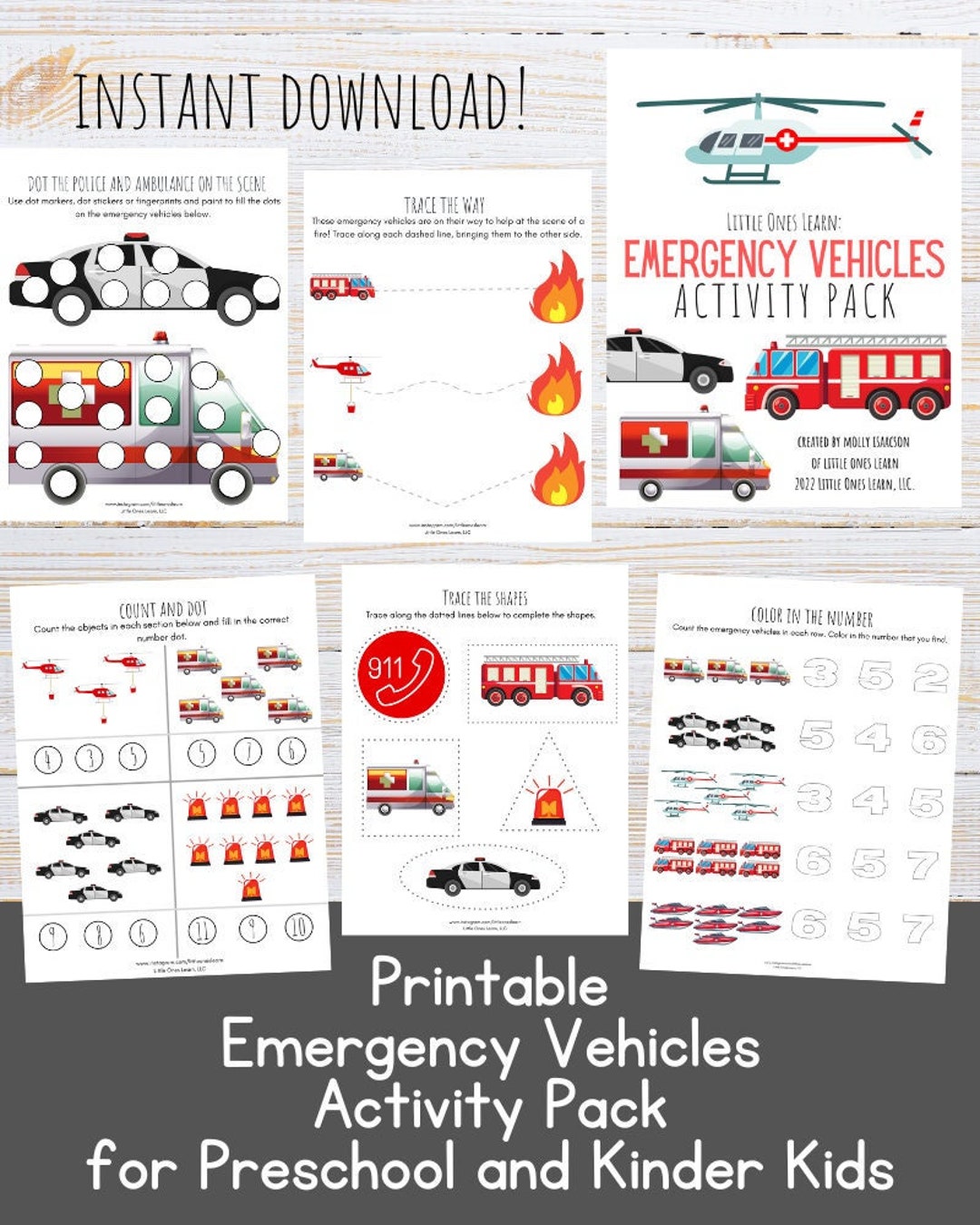 Printable Emergency Vehicles Activity Pack: Fire Trucks, Ambulances ...