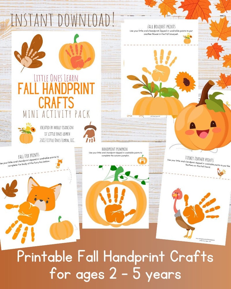 Printable Fall Handprint Crafts for Kids; Autumn Handprint Art for ...