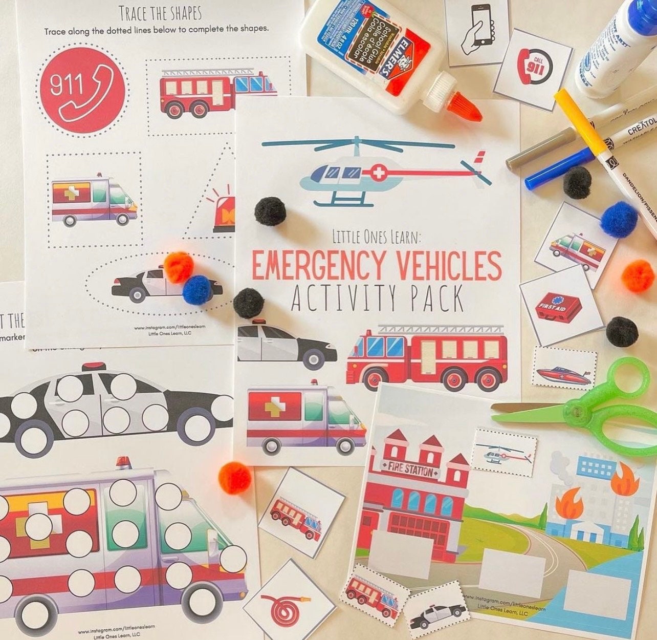 Printable Emergency Vehicles Activity Pack: Fire Trucks, Ambulances ...