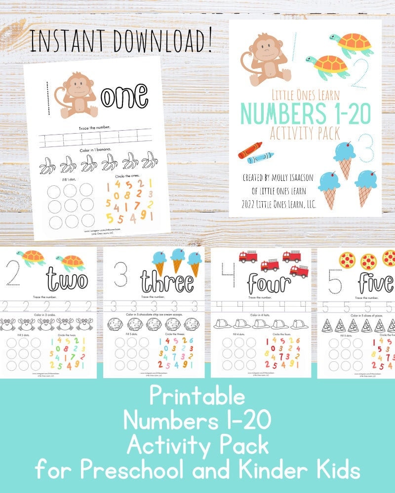 Numbers 1-20 Activity Pack Printables: Trace & Count Number Worksheets ...