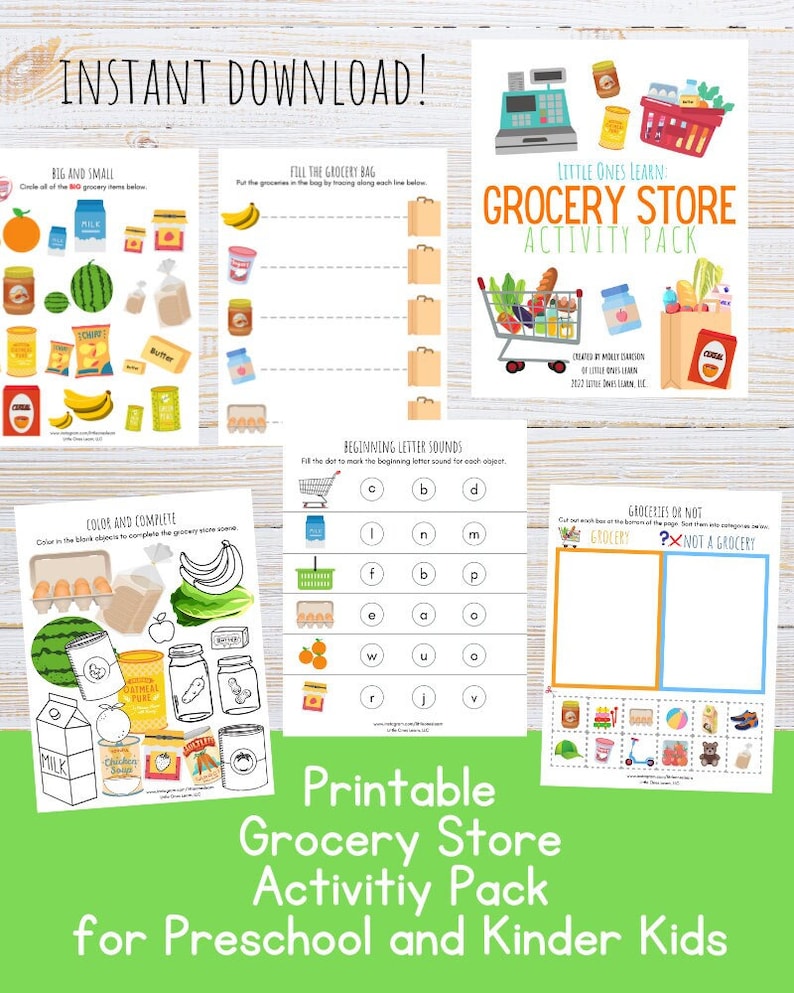 Printable Grocery Store Activity Pack for Preschool and Kindergarten ...
