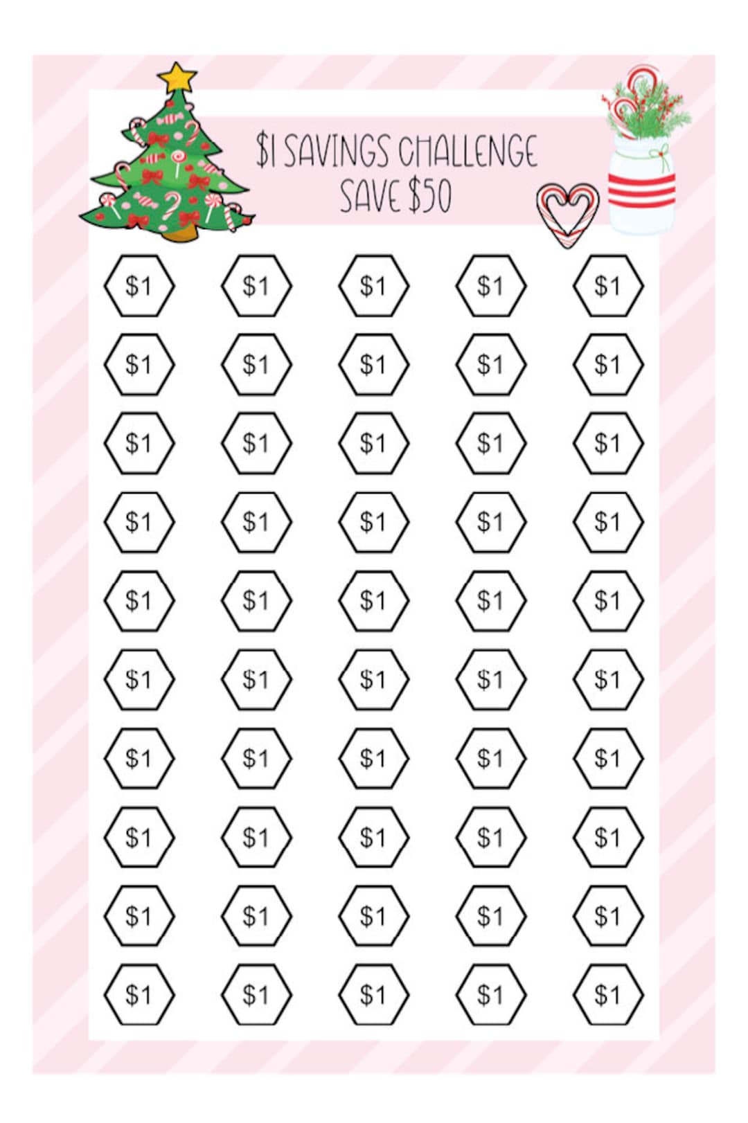 1 Dollar Savings Challenge PDF Candy Cane Personal Size - Etsy