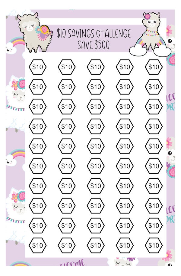 10 Dollar Savings Challenge PDF Spring Llama Personal Size - Etsy