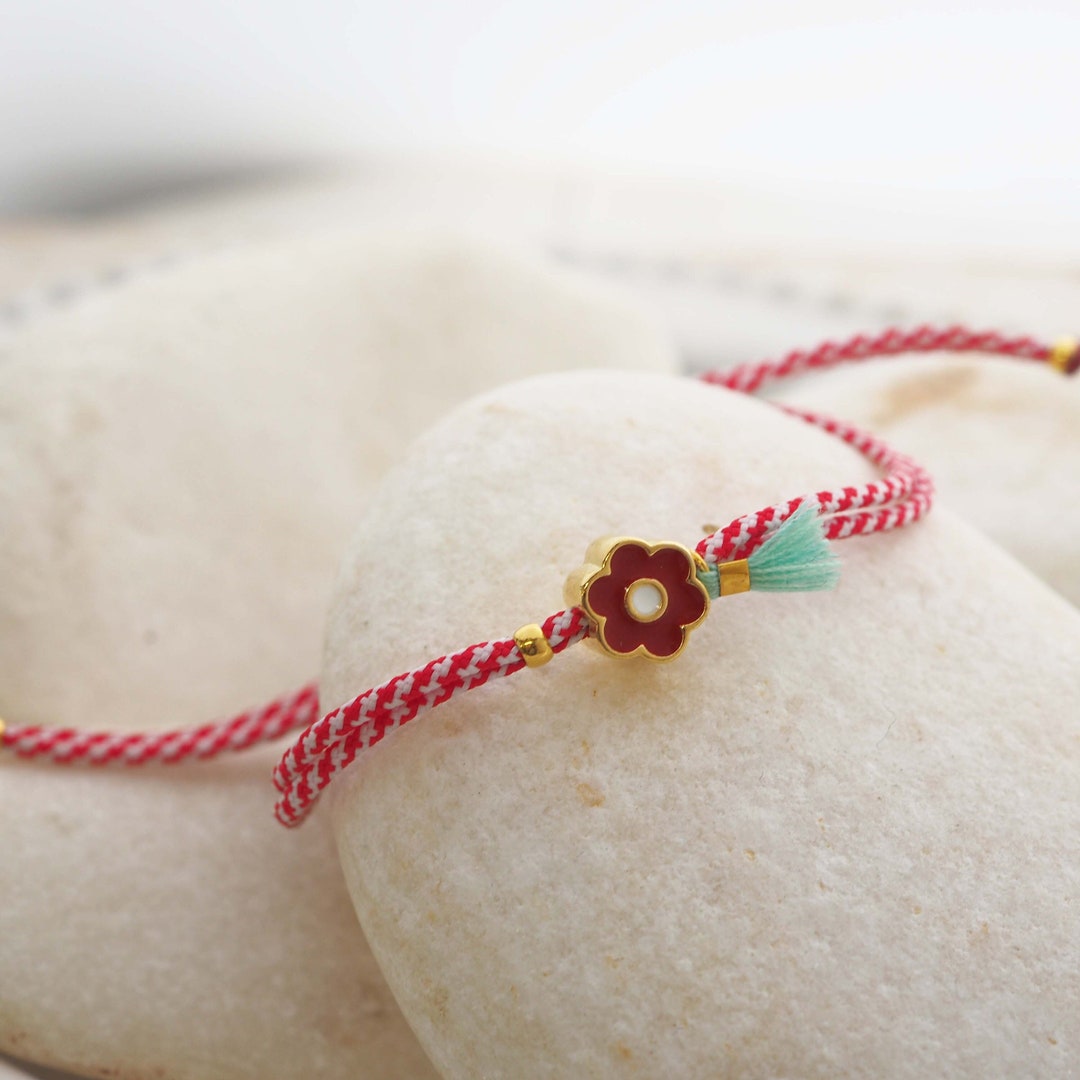 Martisor Spring Bracelet, Greek Martis, Flower Martis Bracelet, Red and ...