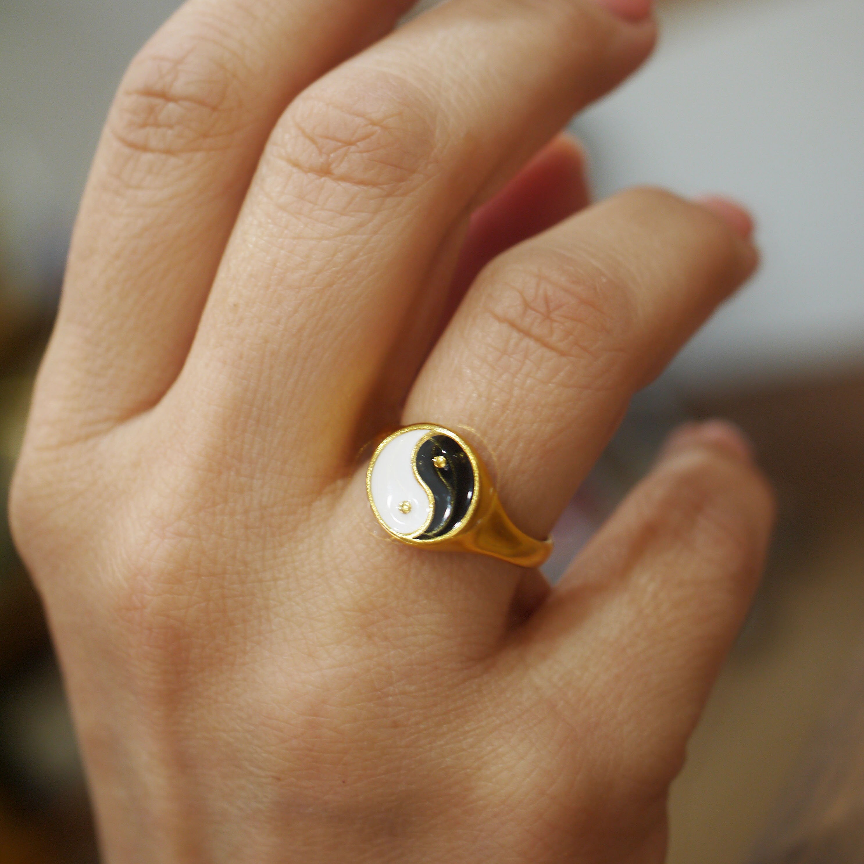Yin and Yang Ring Spiritual Balance Gold Ring Black and | Etsy