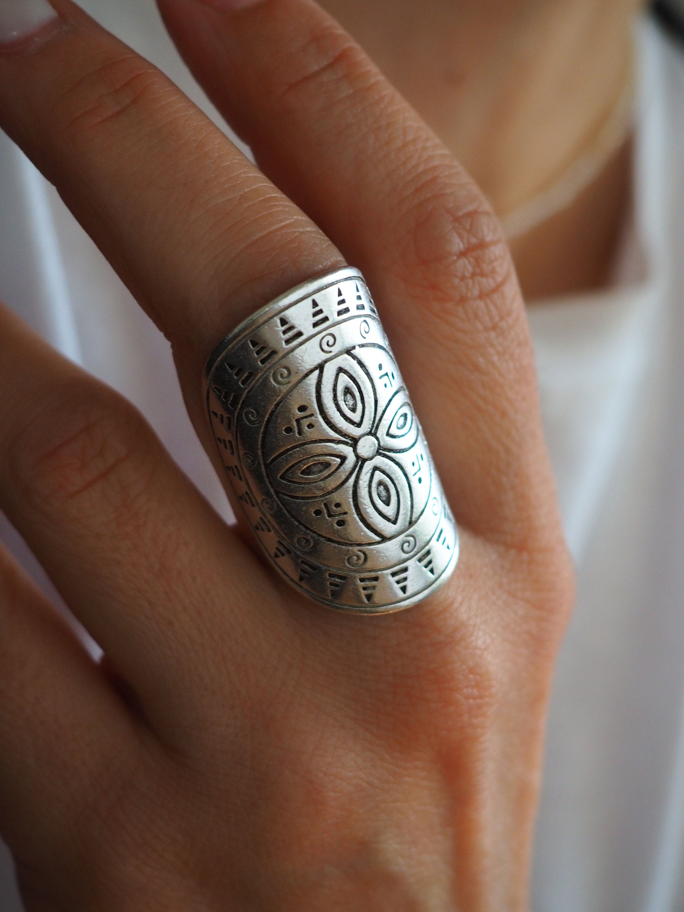 Indie Silver Mandala Statement ring Gypsy and Boho | Etsy