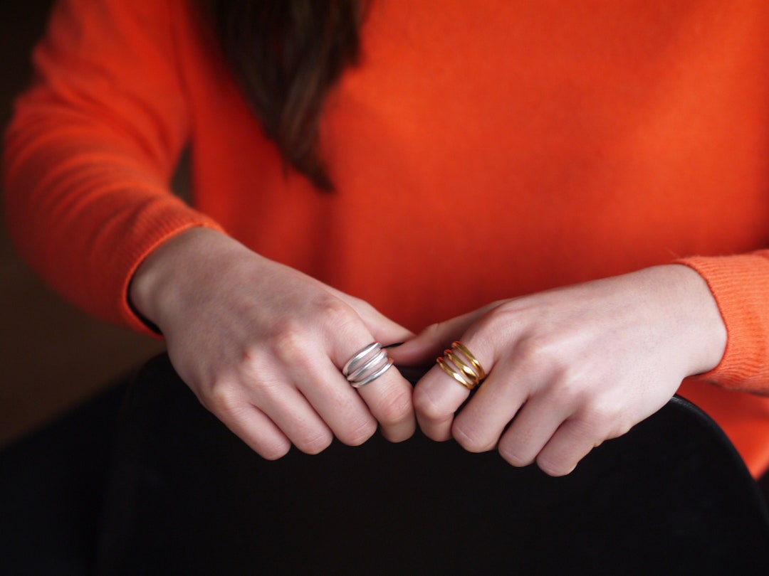 Triple Band Stackable Ring, Three Lines Ring, Three Band Gold Ring ...