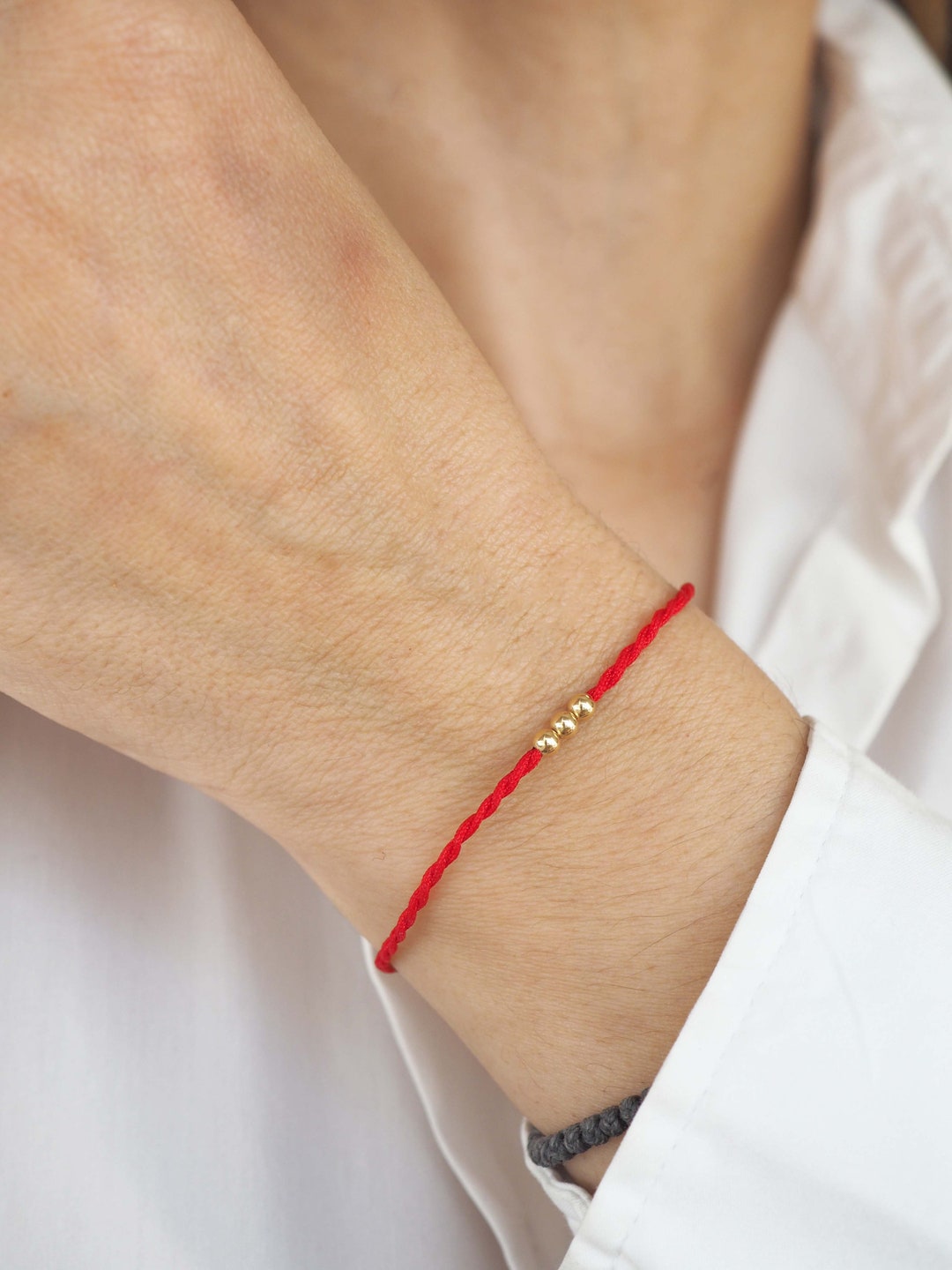 Red String Three Wishes Gold Bracelet, Greek Solid Gold 14k Red String ...