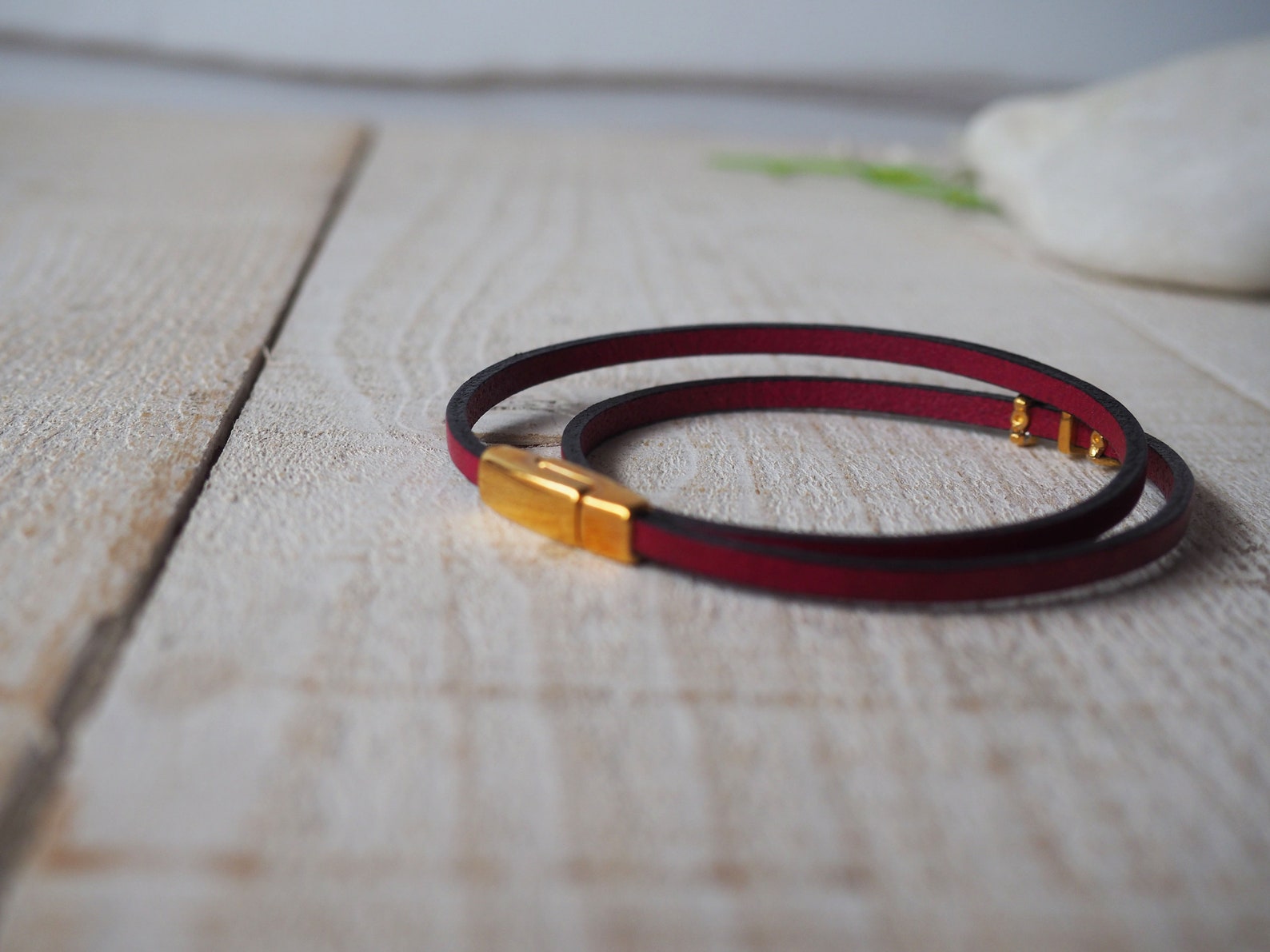 Double Wrap Red Leather Bracelet for Woman Turquoise Marquise - Etsy