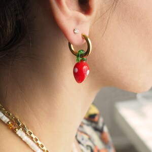 Red Chilli Pepper Earrings, Mismatched Earrings, Gold Hoop Earrings ...