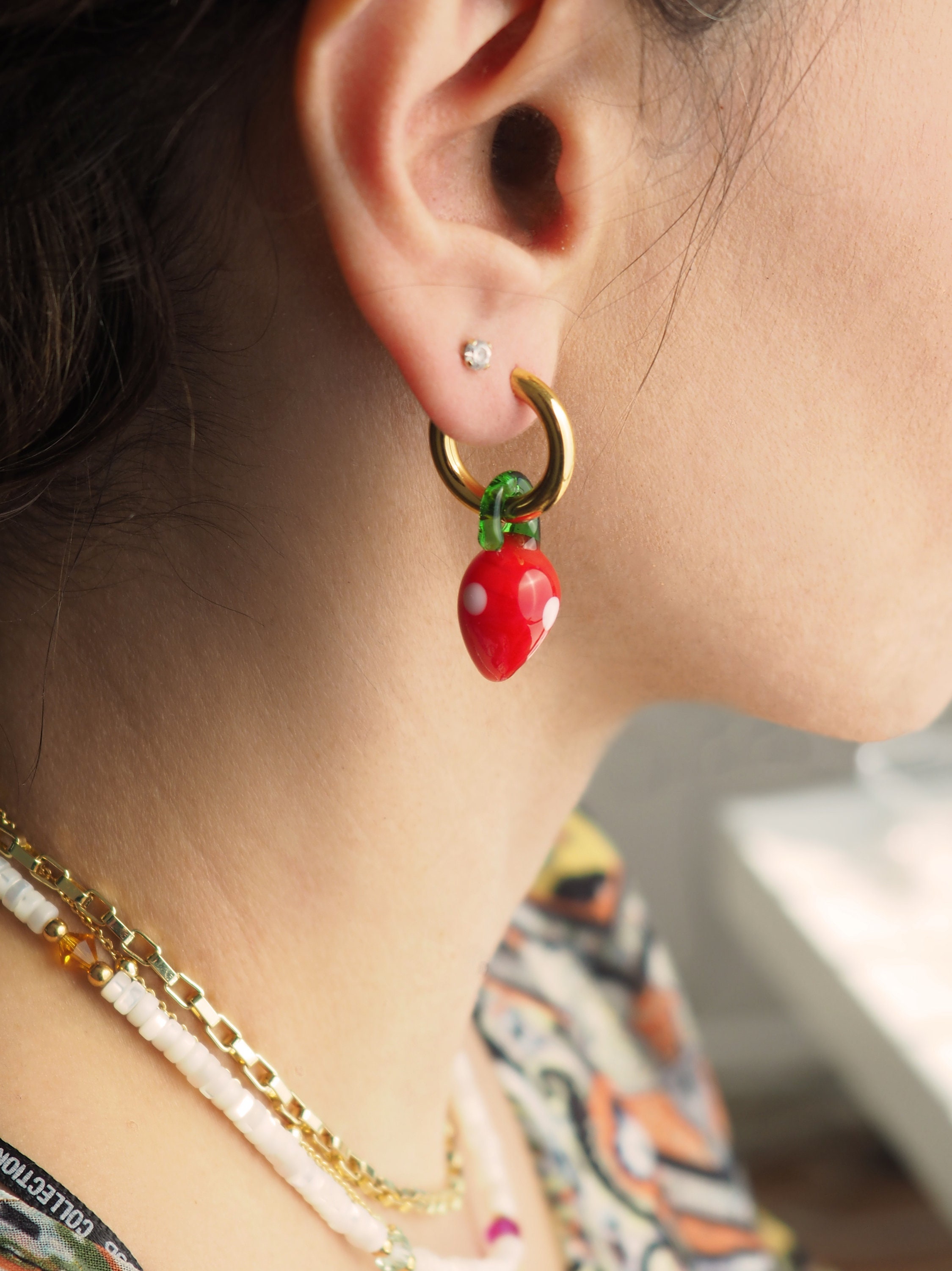 Red chilli pepper earrings Mismatched earrings Gold hoop | Etsy