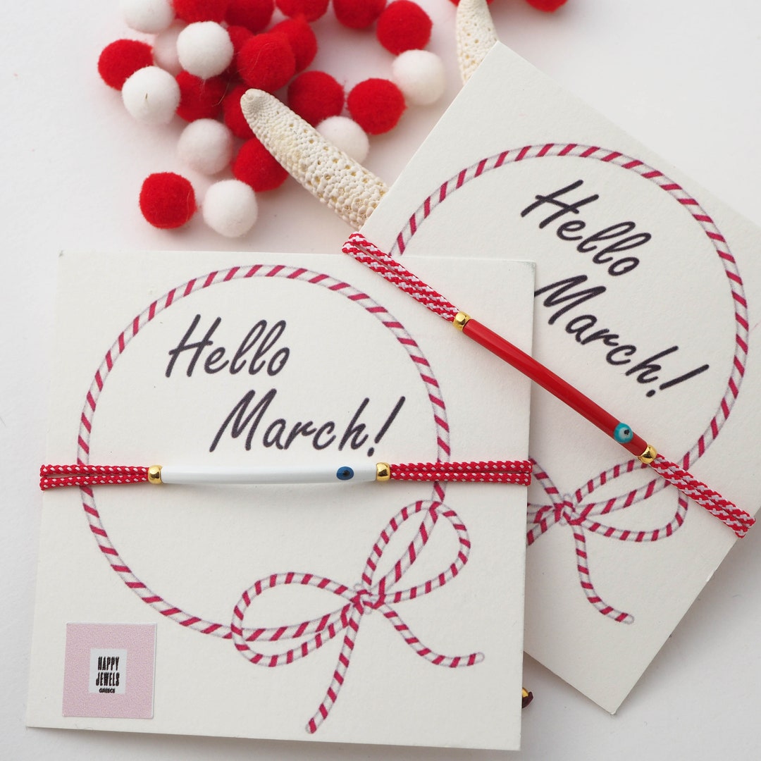 Set Greek Martis Bracelets, Set White and Red March Bracelet, Greek ...