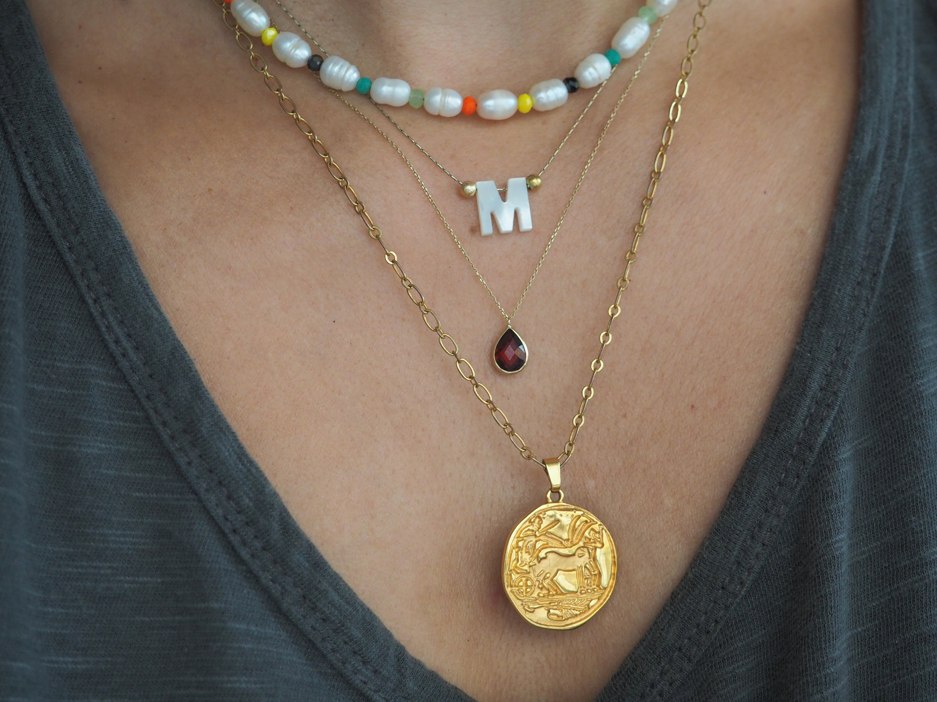 Gold ancient coin Layered gold round necklace Minimalist | Etsy