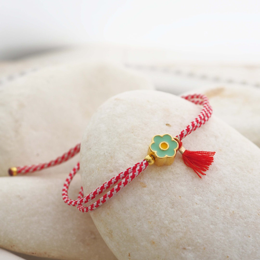 Greek Martis, Flower Martis Bracelet, Red and Peppermint March Bracelet ...