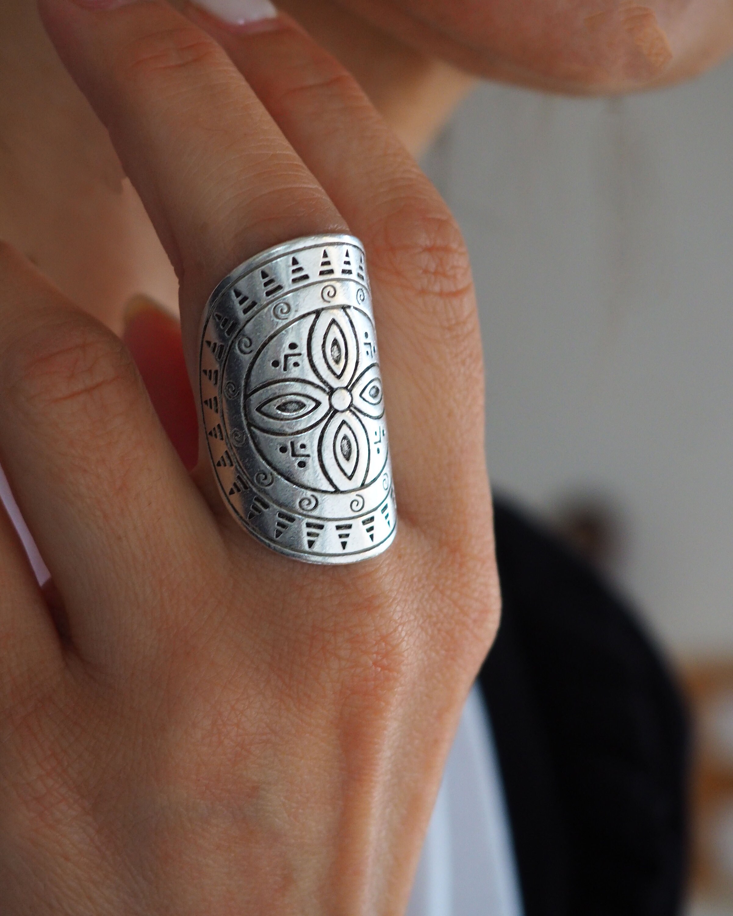 Indie Silver Mandala Statement ring Gypsy and Boho | Etsy