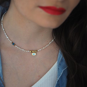 Evil Eye With Freshwater Pearls, Freshwater Pearl Gold Chunky Necklace ...