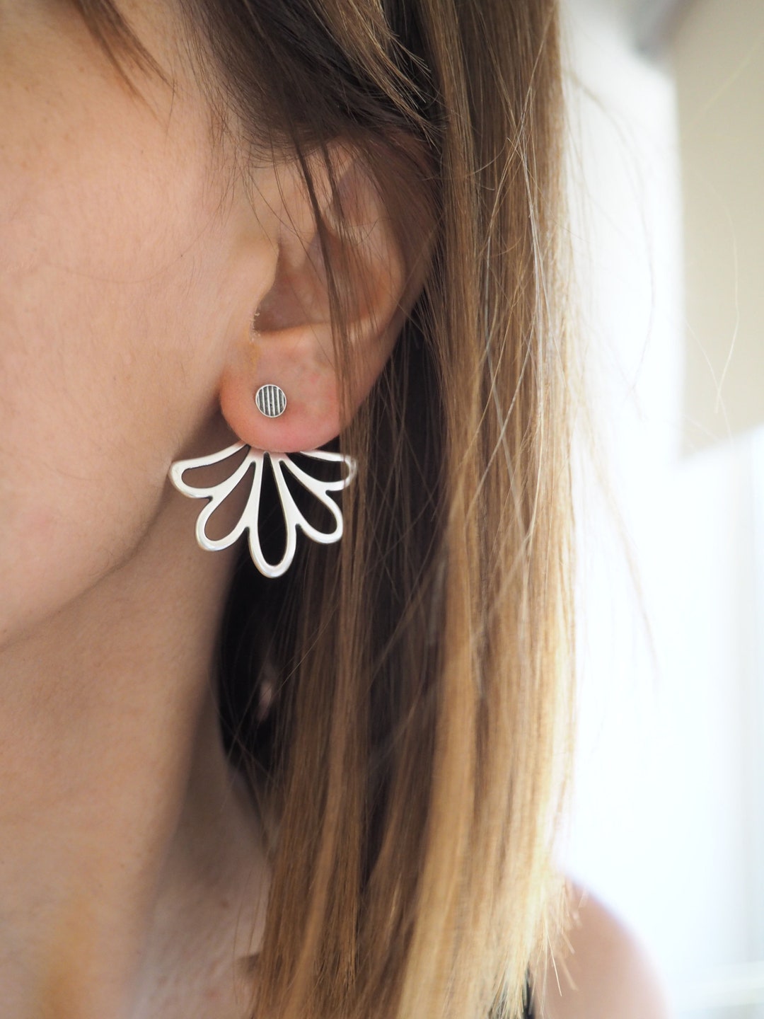 Stocking Stuffer Ear Jacket Flower for Woman, Pushback Earrings, Front ...