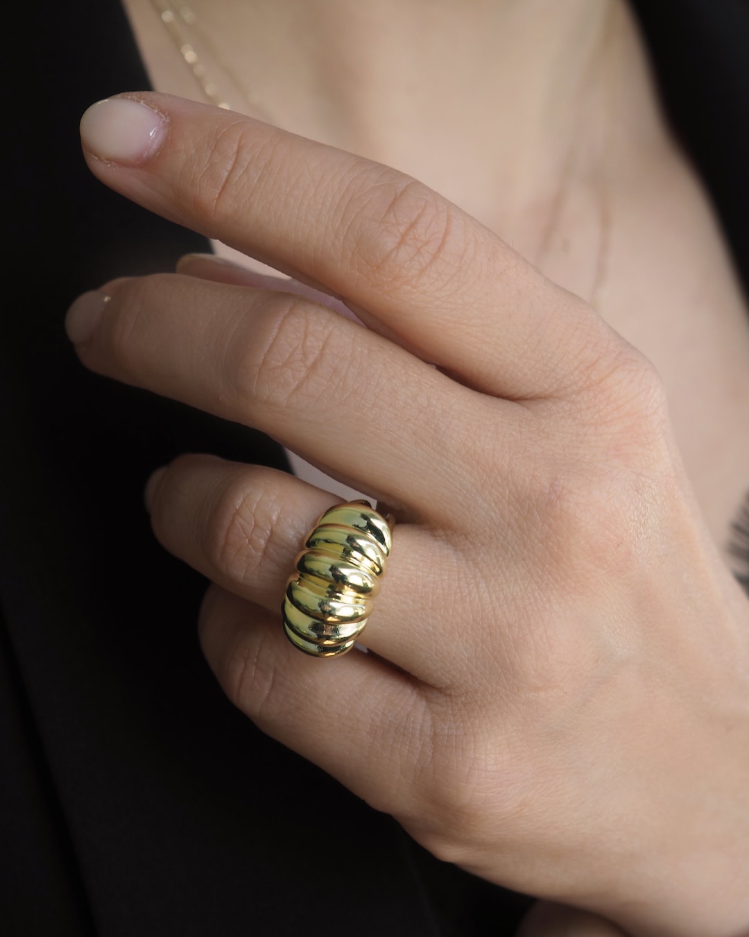 Croissant Dome Ring, Twisted Chunky Gold Ring, Thick Band Ring ...