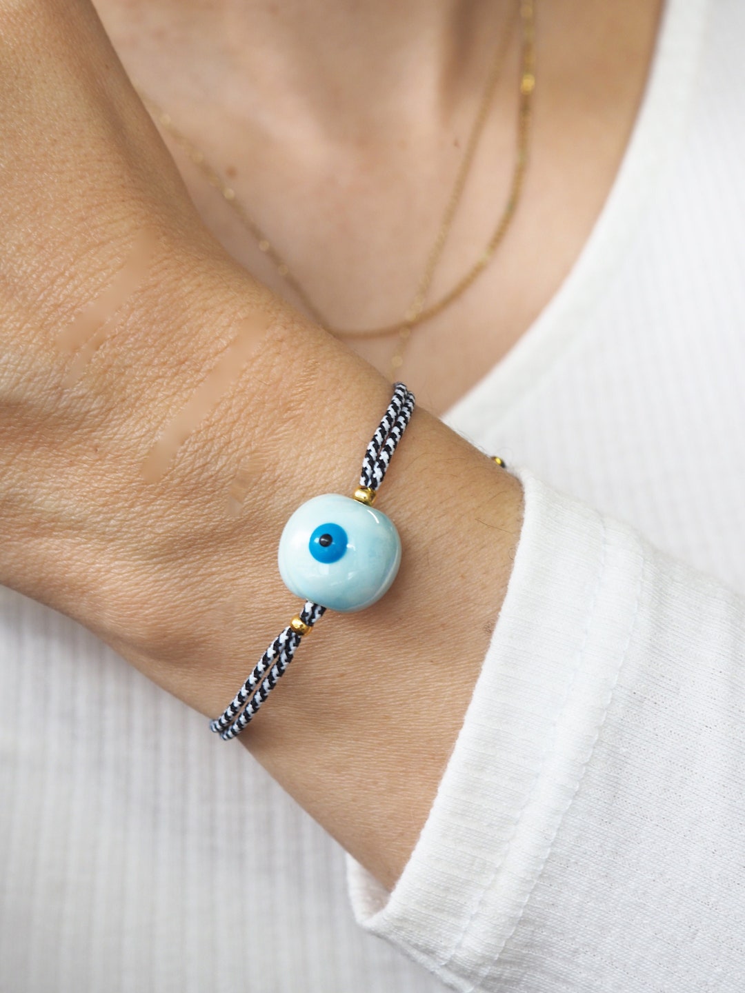 Blue and White Evil Eye Bracelet, Greek Evil Eye Bracelet, Greek Amulet ...