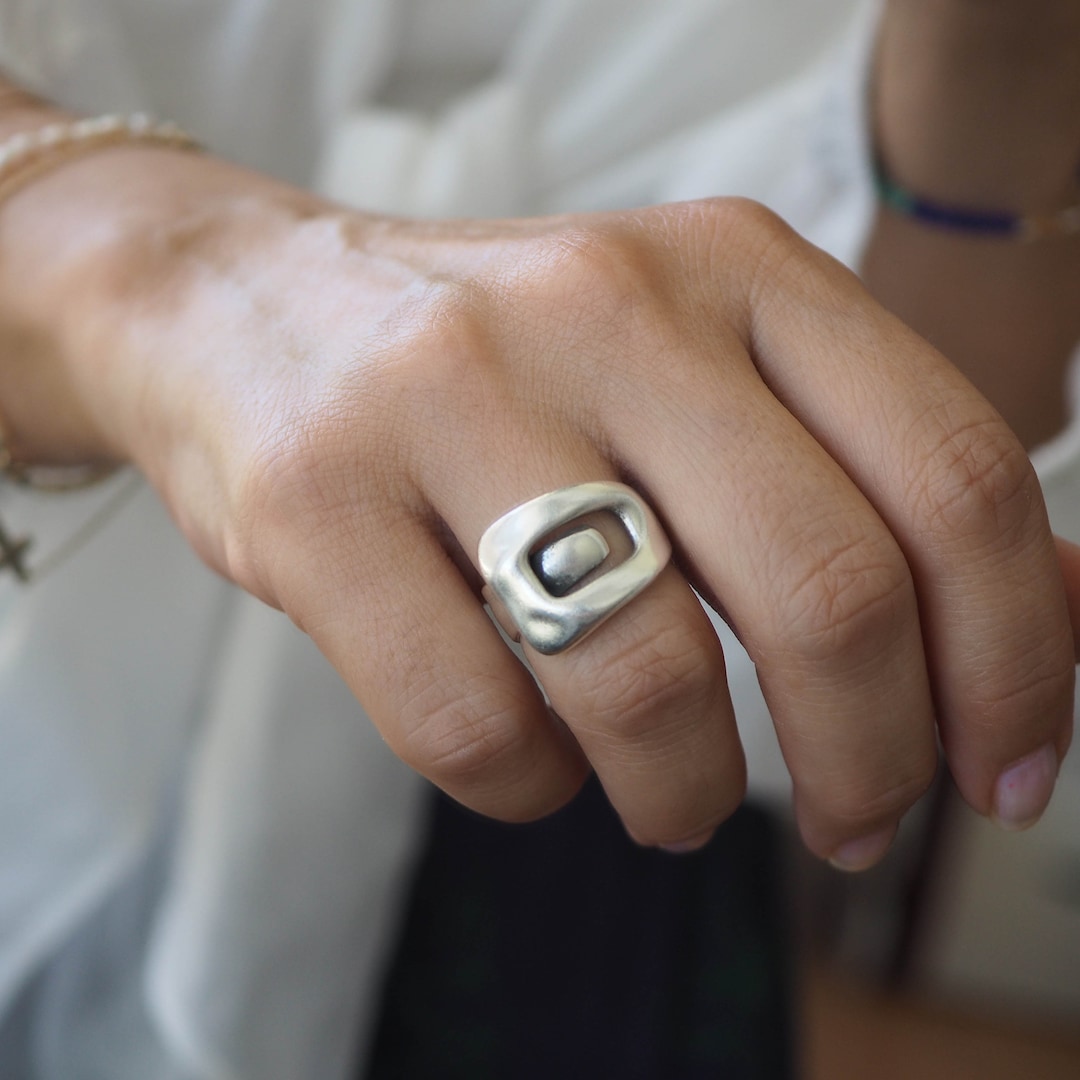 Silver Belt Ring for Women, Womens Abstract Belt Ring, Boho Style Ring ...