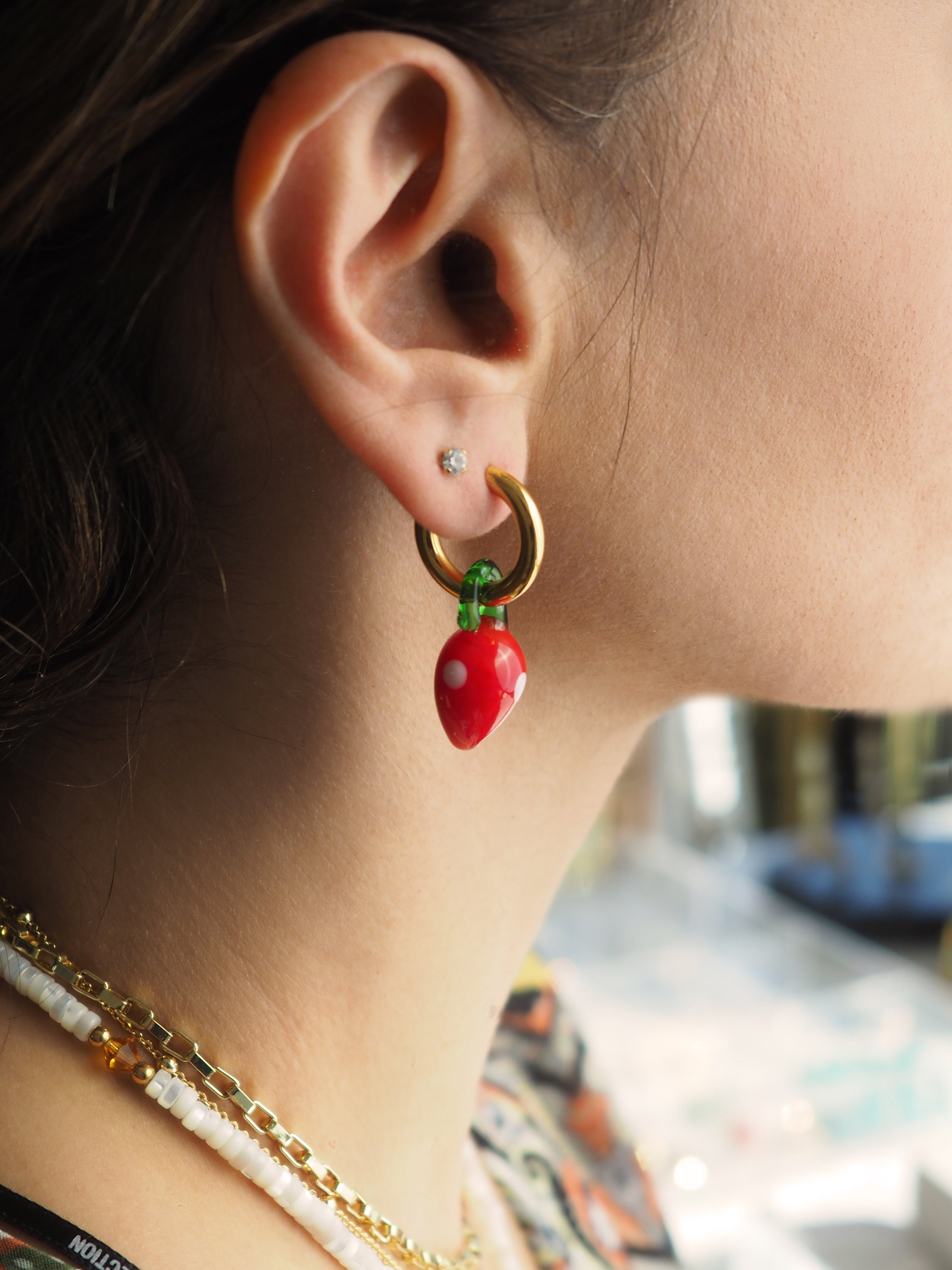 Red chilli pepper earrings Mismatched earrings Gold hoop | Etsy