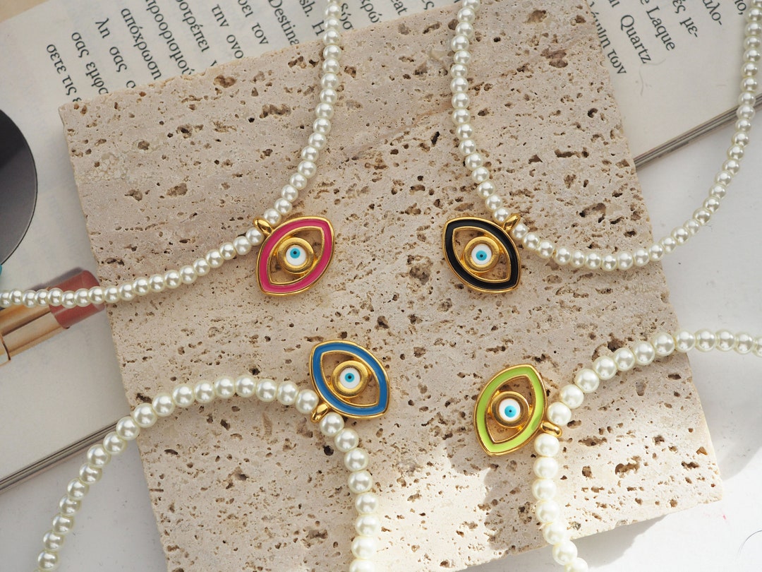 Greek Evil Eye Necklace, Protection Jewellery, Pears Jewelry for Summer ...