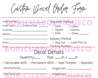 Decal Order Form - Etsy