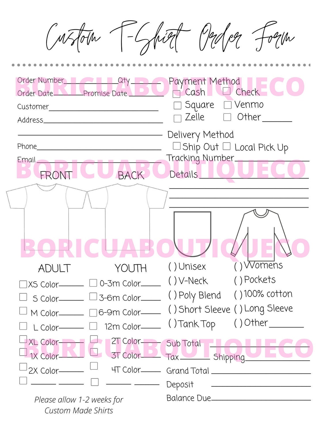 Editable T Shirt Order Form Template Canva Canva Templates Etsy
