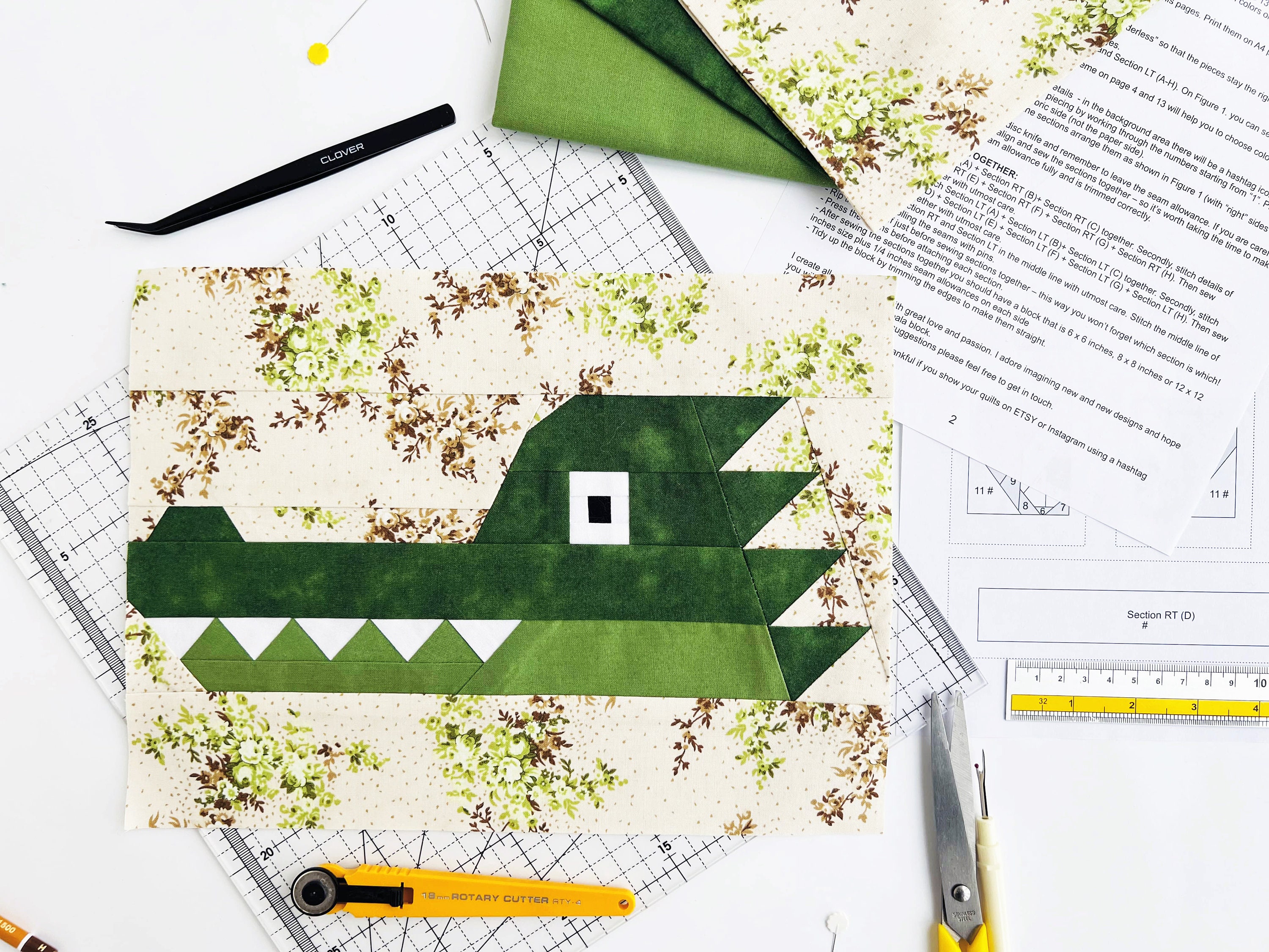 Alligator Quilt Pattern / Crocodile / FPP Quilt Pattern / PDF - Etsy