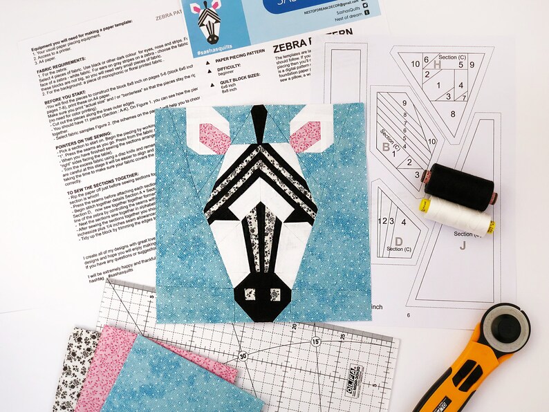 Zebra Quilt Block / PDF Pattern / Animal Faces / African - Etsy