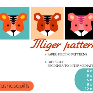 Tiger Quilt Block / PDF Pattern / Animal Faces / Paper Piecing Quilt ...