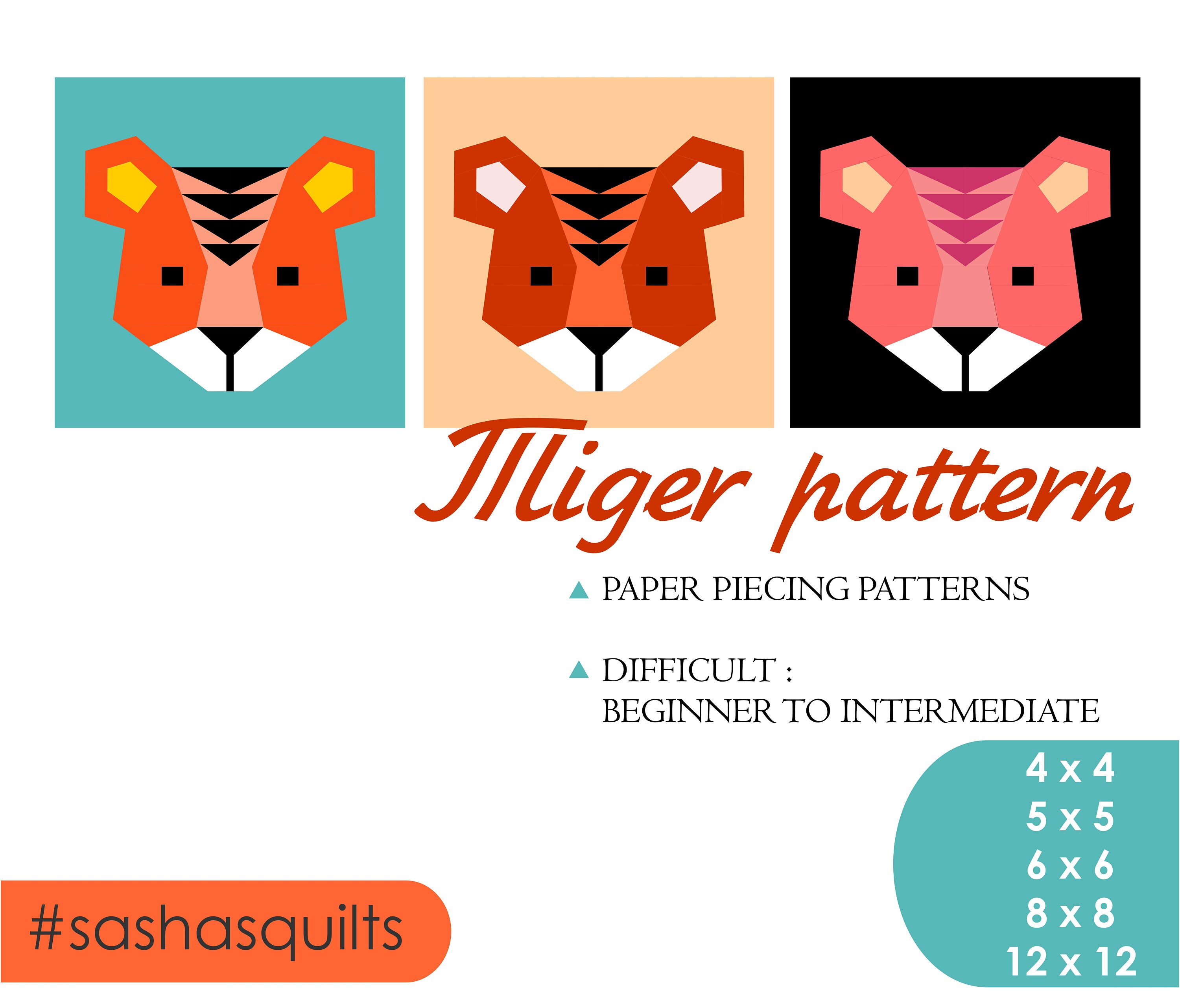 Tiger Quilt Block / PDF Pattern / Animal Faces / Paper Piecing | Etsy