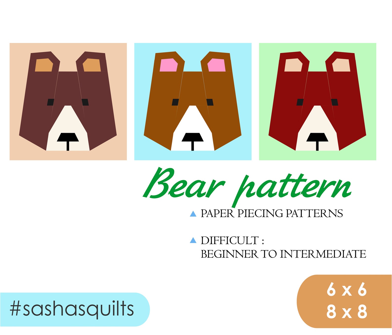 Quilt Block Bear / PDF Pattern / Paper Piecing Quilt Patterns / Bear ...