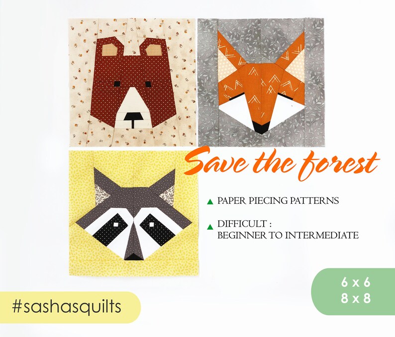 Quilt block forest animals / PDF pattern / Pattern set / | Etsy